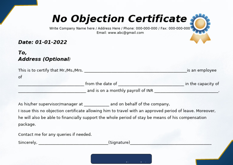 Employer No Objection Certificate Template | PDF