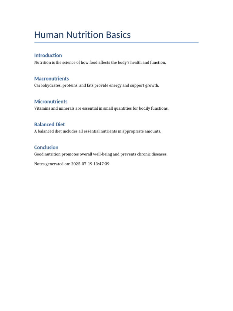 Human Nutrition Essentials | PDF