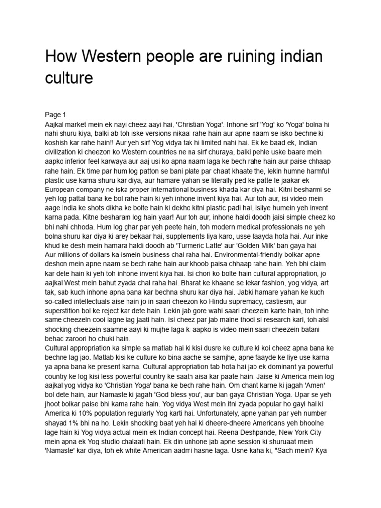 How Western Peoples Are Ruining Indian Culture | PDF