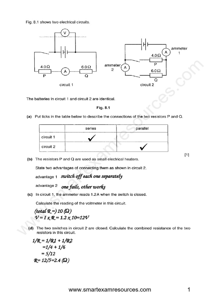 Physics 5 1 0 Series Parallel Circuits 5 Smartexam Pdf