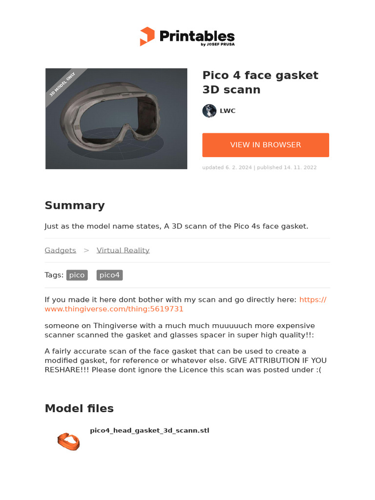 Pico 4 Face Gasket 3d Scann | PDF