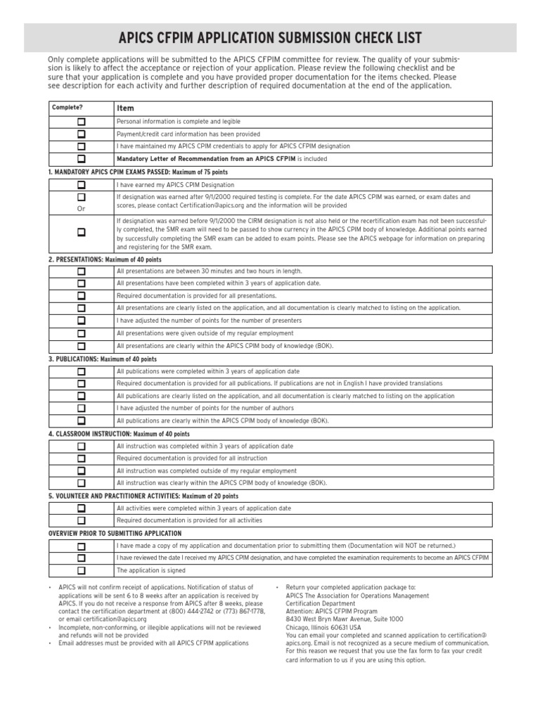 Apics Cfpim Application Submission Check List: 1. Mandatory Apics Cpim ...