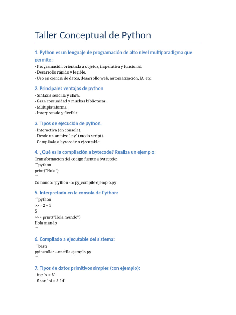Taller Python Conceptual | PDF | Python (lenguaje de programación) | Lenguaje de programación