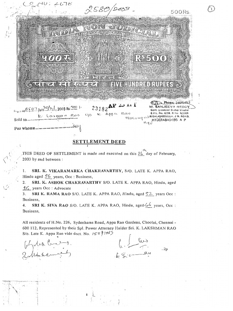 KLR - Settlement Deed | PDF