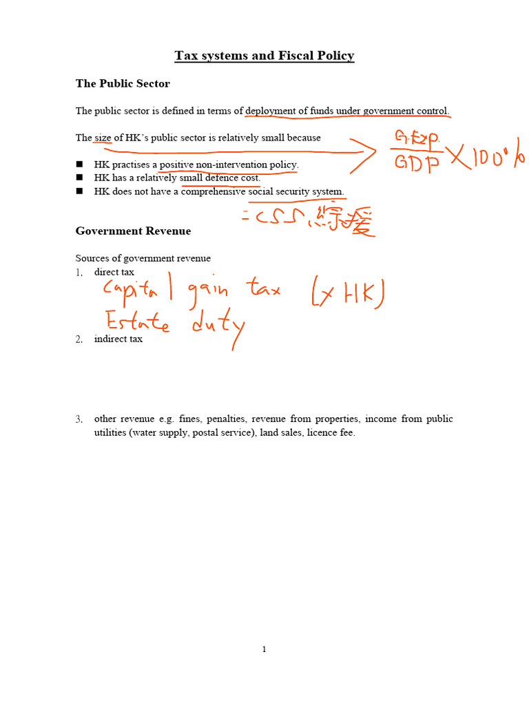 Note - Tax Systems and Fiscal Policy | PDF | Cost Of Living | Taxes