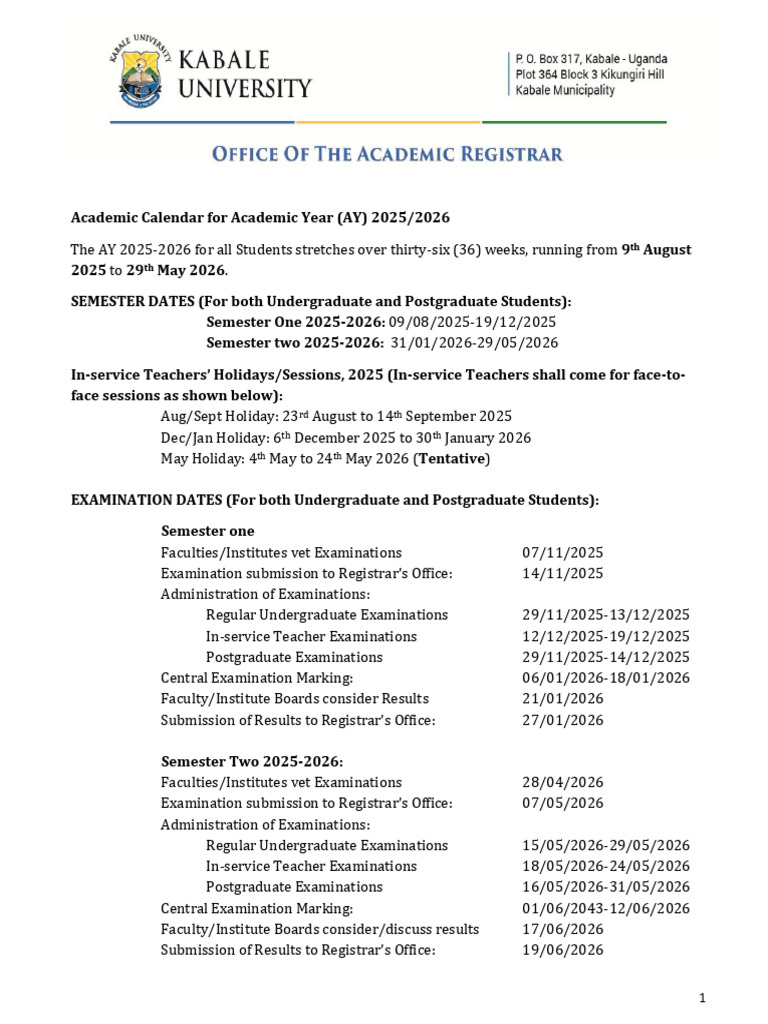 Academic Calendar For Academic Year 2025 2026 | PDF | Academic Term ...
