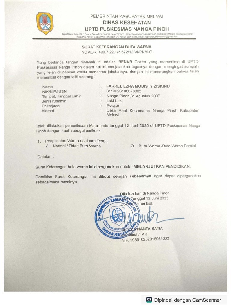 Surat Keterangan Buta Warna | PDF