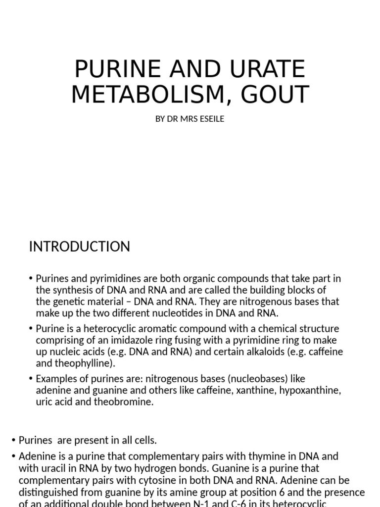 Purine Metabolism and Gout Overview | PDF | Gout | Nucleotides