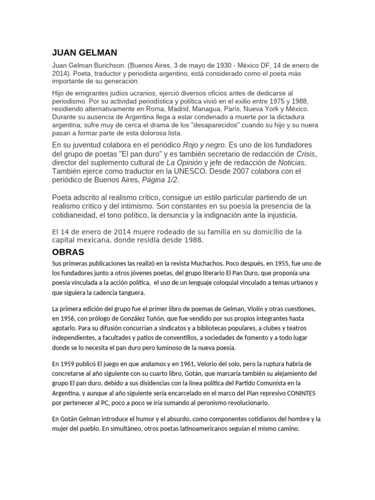 Juan Gelman: Poeta y Activista Argentino | PDF