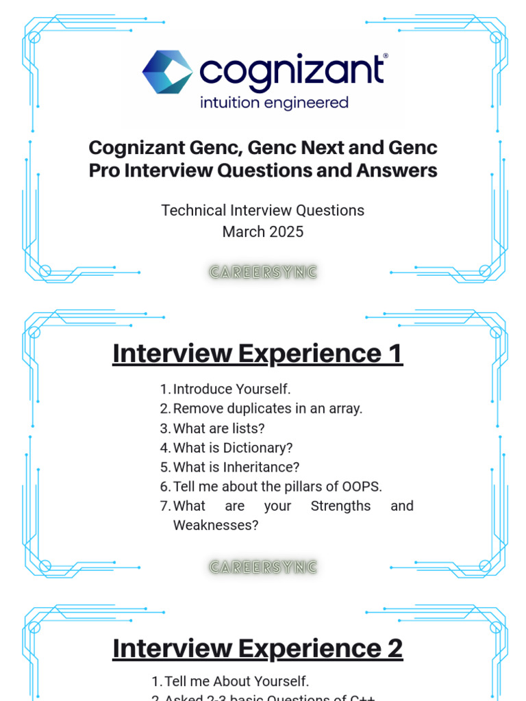 Cognizant Genc Interview Questions and Answers March 2025 | PDF ...