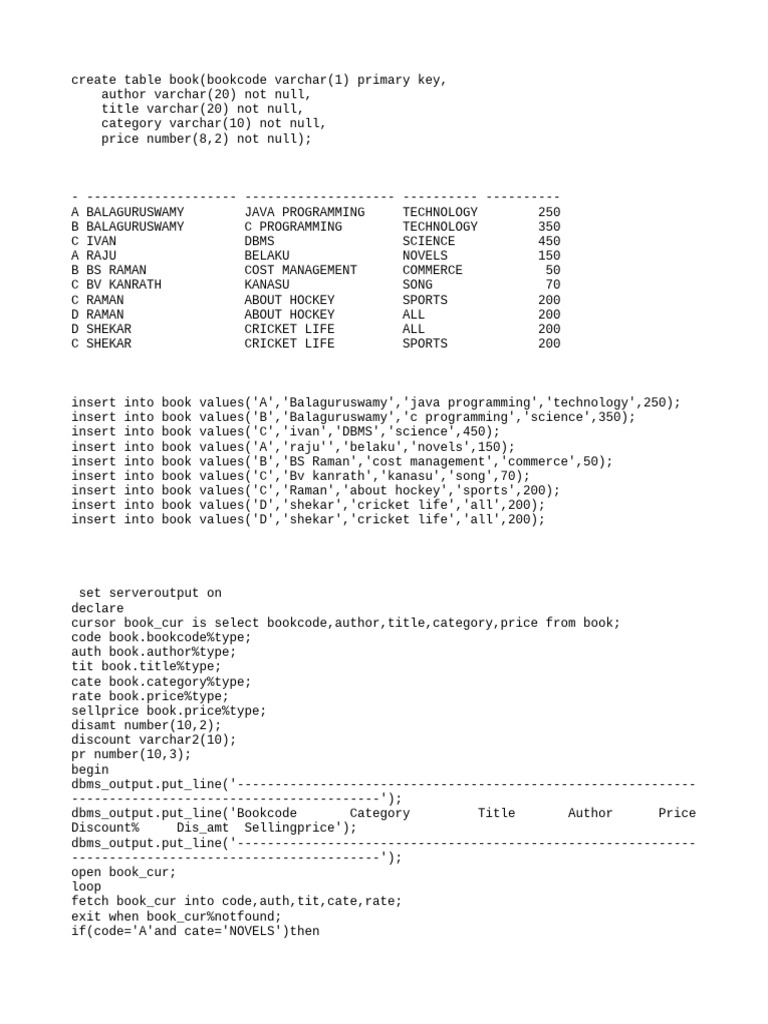 Create Table Book (Bookcode Varchar ( | PDF | Computer Programming