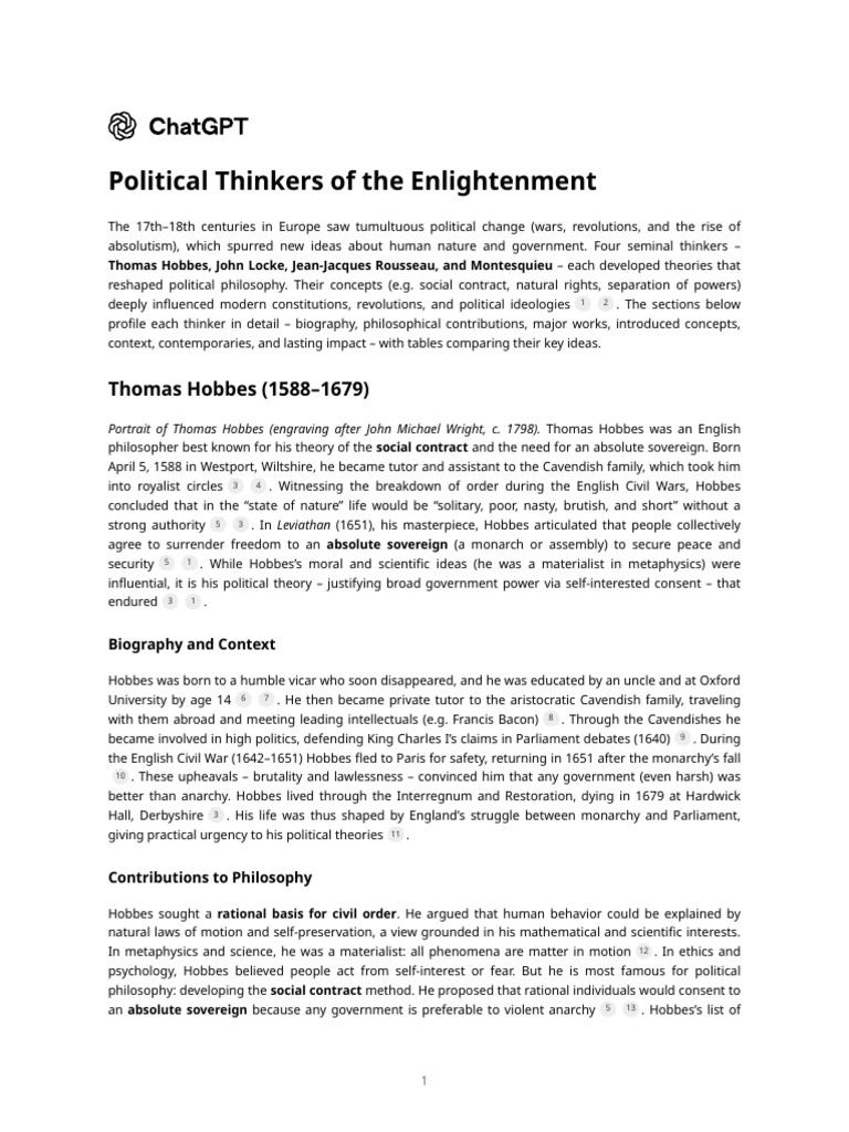 Political Thinkers of The Enlightenment | PDF | John Locke | Thomas Hobbes