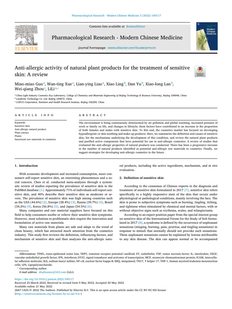 Anti-Allergic Activity of Natural Plant Products For The Treatment of ...