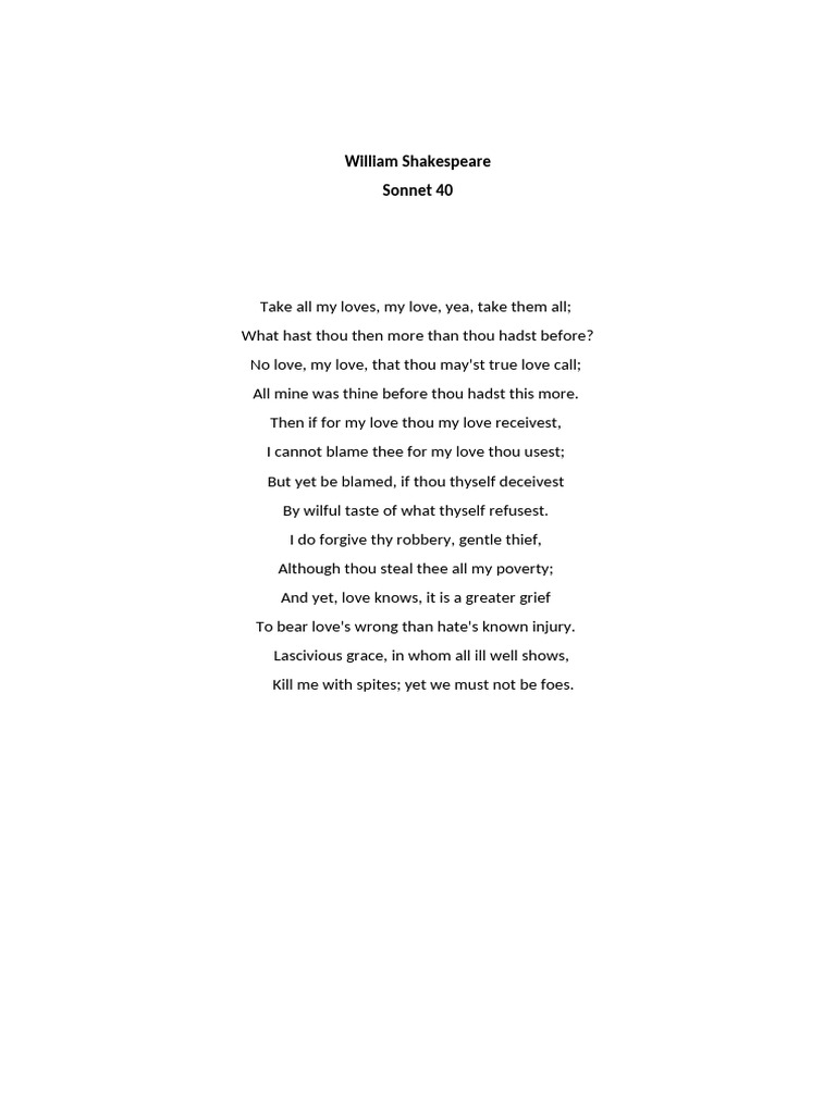 Analysis of Shakespeare's Sonnet 40 | PDF