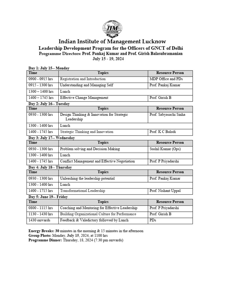 Training Module Iim Lucknow W.E.F. 15-19, 2024 | PDF