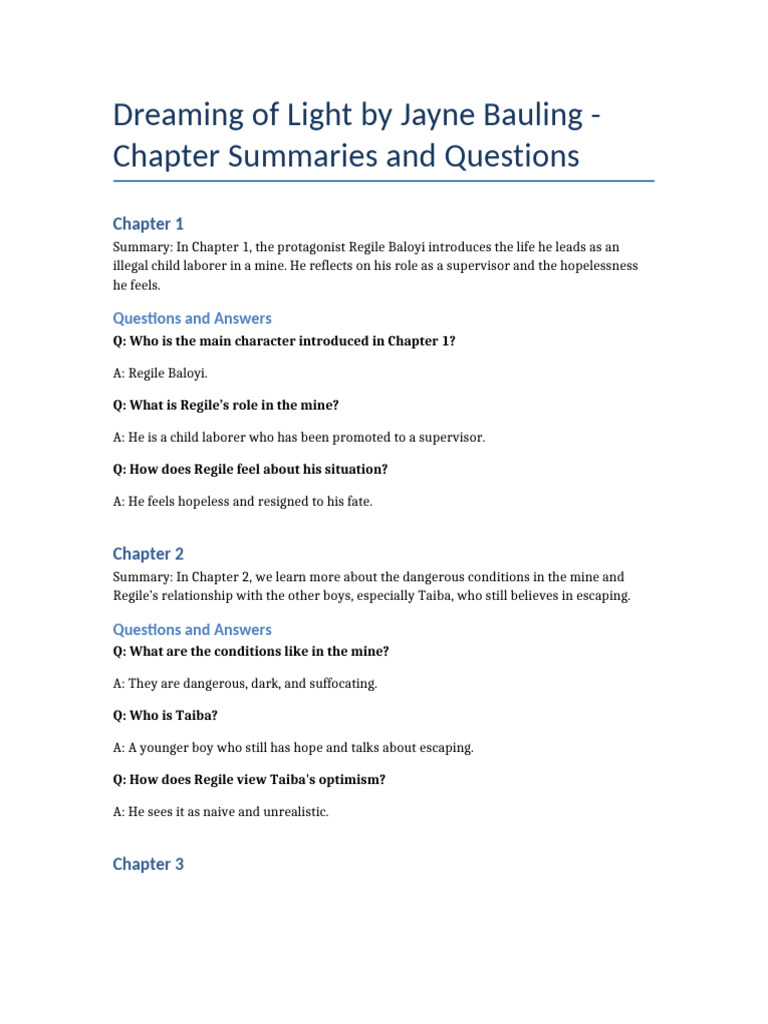 Dreaming of Light Summary and QA | PDF | Psychology | Behavioural Sciences