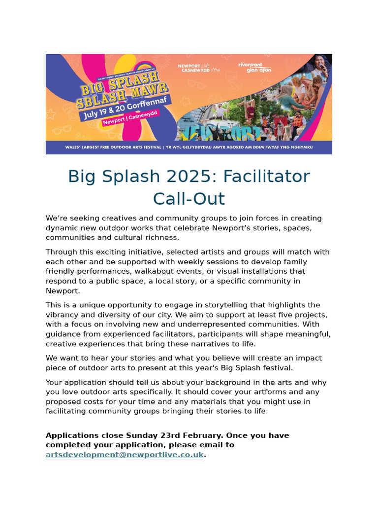 Big Splash 2025: Outdoor Arts Call | PDF