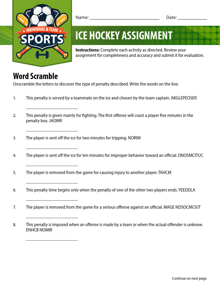 Ice Hockey Assignment Overview | PDF | Ice Hockey | Ice Sports