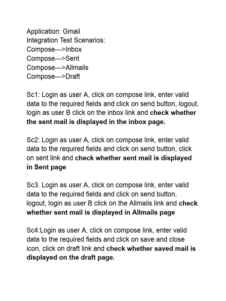 Gmail Integration Test Scenarios | PDF