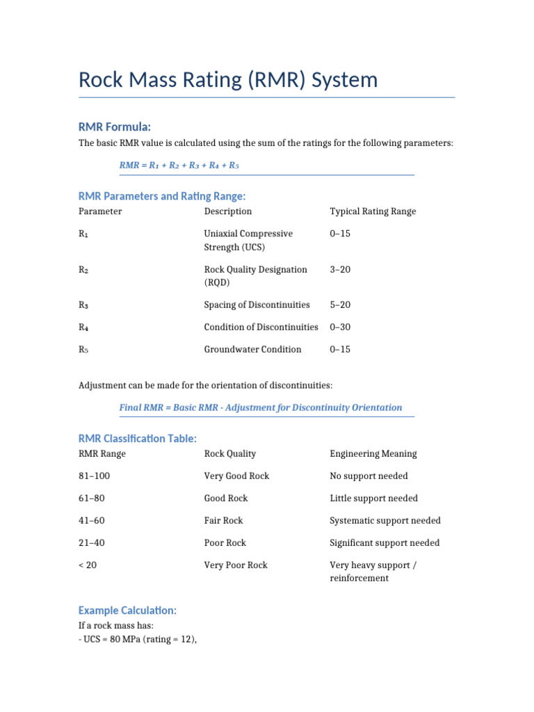 Rock Mass Rating (RMR) Overview | PDF