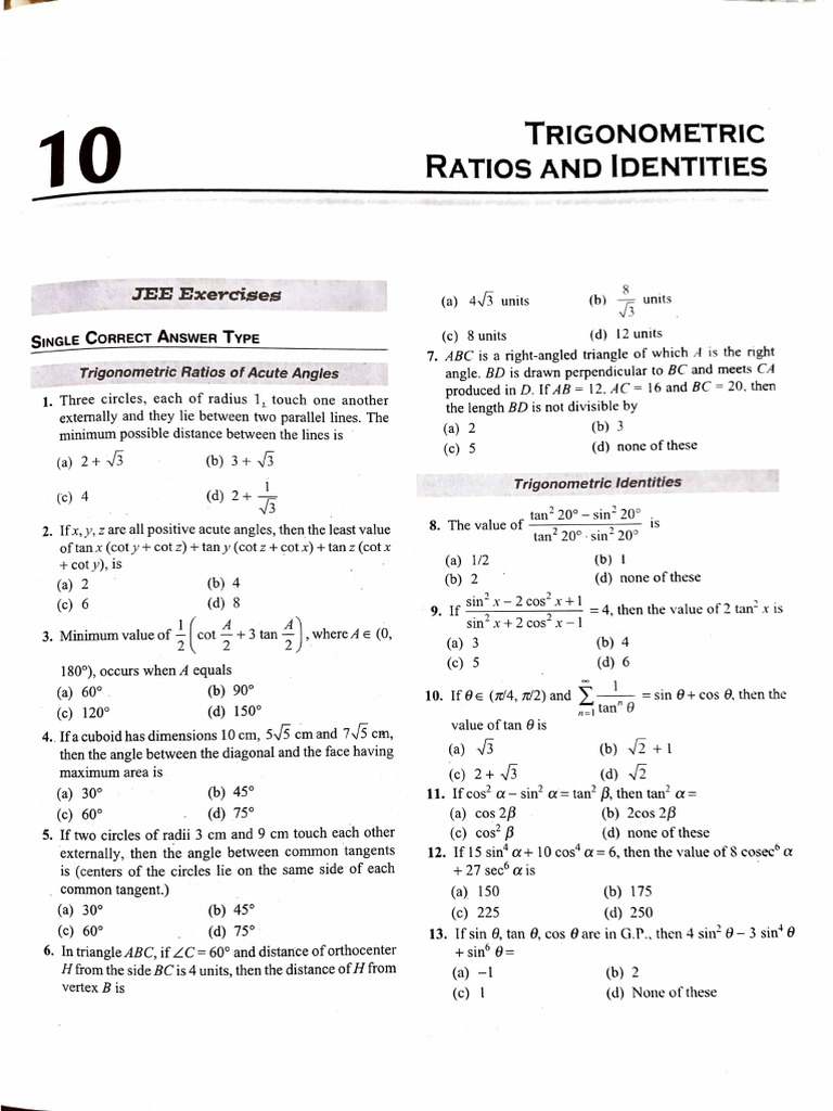 Trigo Practice Booklet 11th | PDF | Trigonometric Functions | Trigonometry