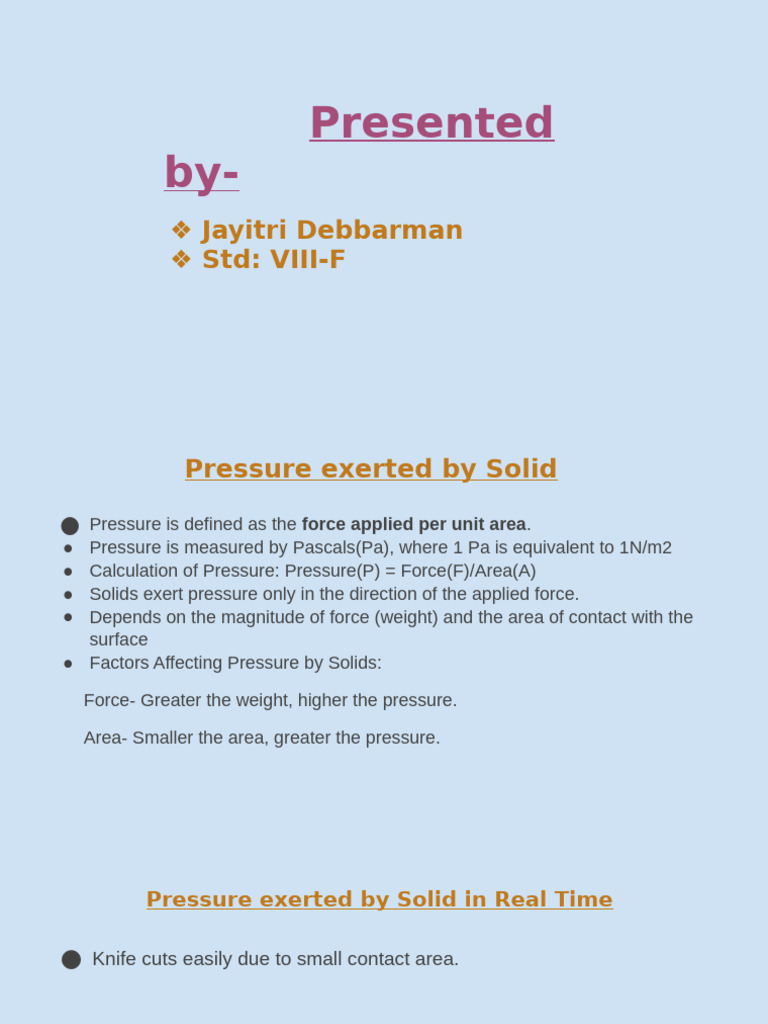 Understanding Pressure in Solids, Liquids, Gases | PDF