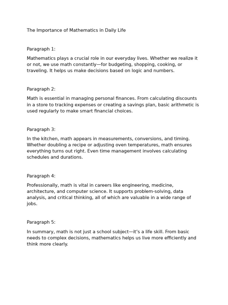 The Importance of Mathematics in Daily Life | PDF