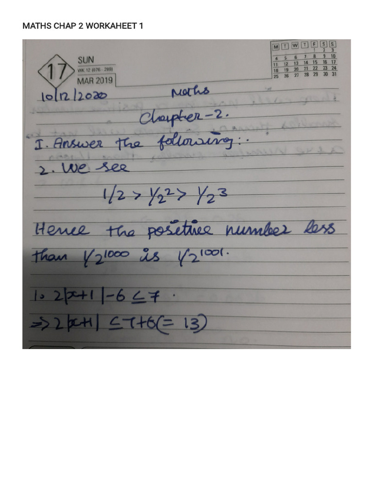Maths Chapter 2 Worksheet 1 | PDF