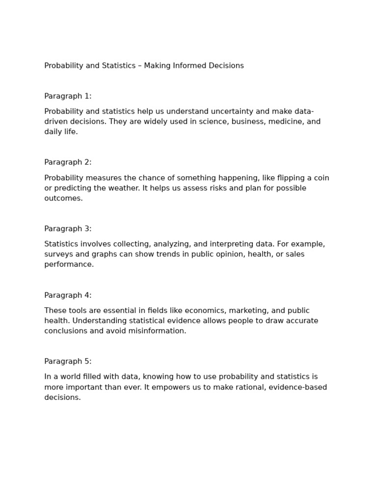 Probability and Statistics - Making Informed Decisions | PDF