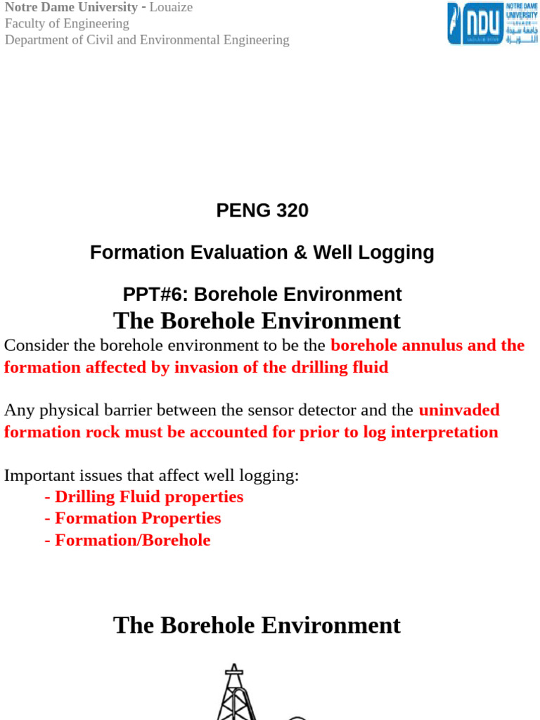 PEN 320 - PPT 6 - Borehole Environment | PDF | Porosity | Petroleum ...