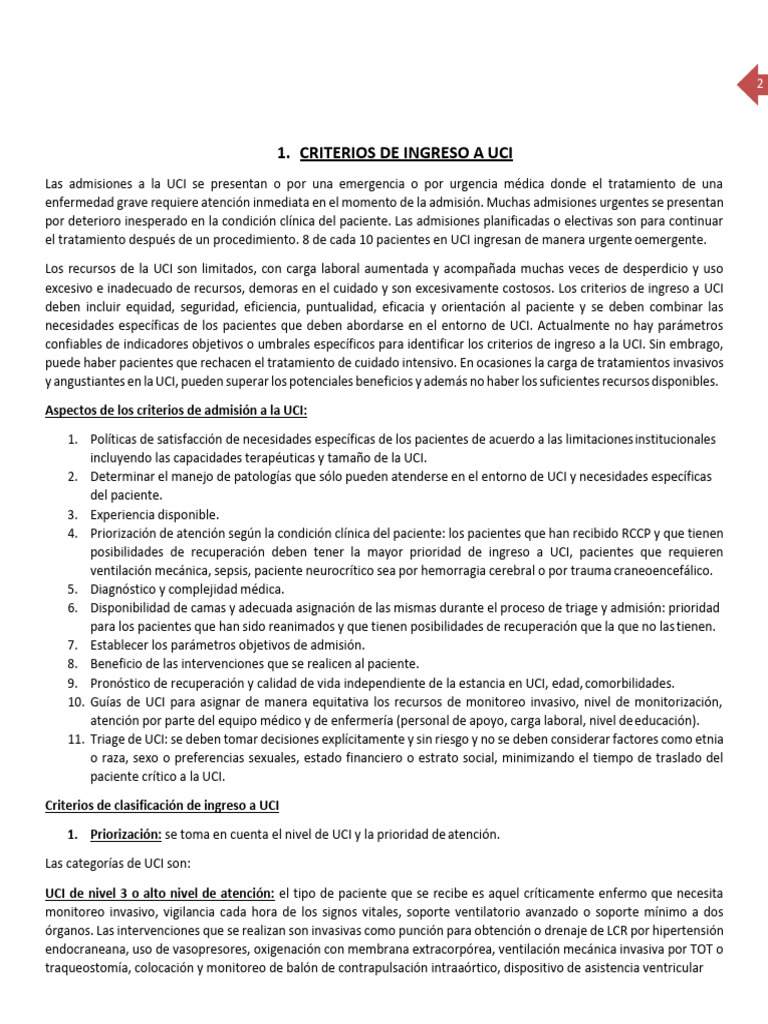 Manual Uci Mod Intro 1 Criterios de Ingreso A Uci | PDF | Unidad de Cuidados Intensivos | Cirugía