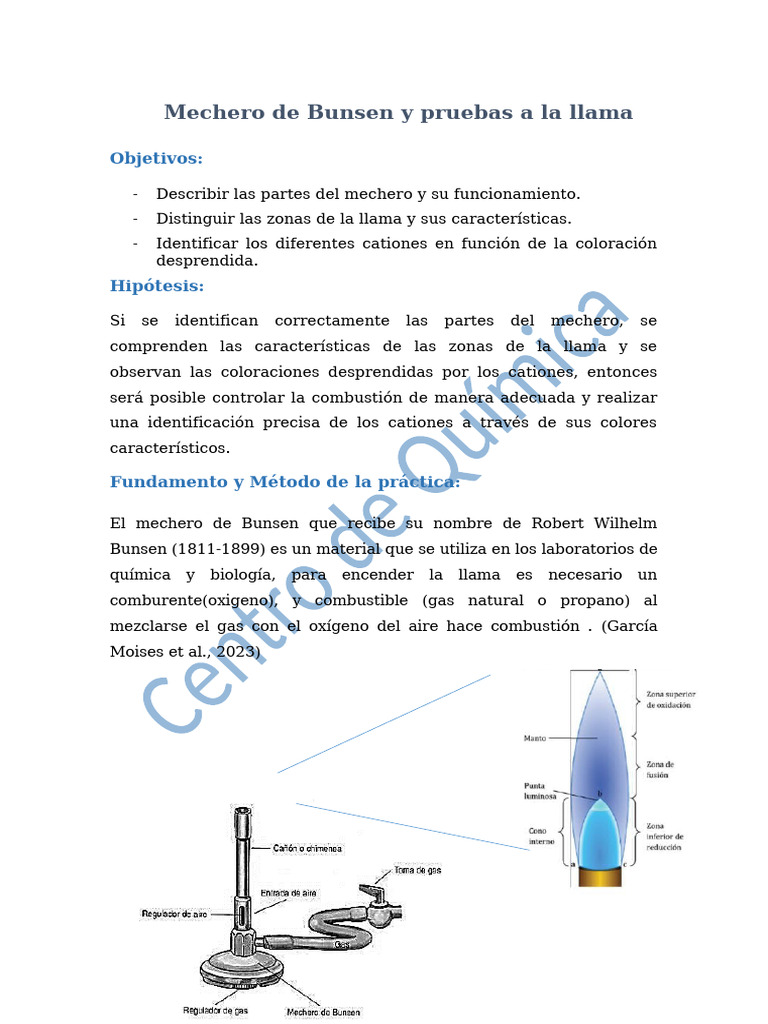 Mechero de Bunsen: Zonas y Coloraciones | PDF | Cloruro | Sustancias ...