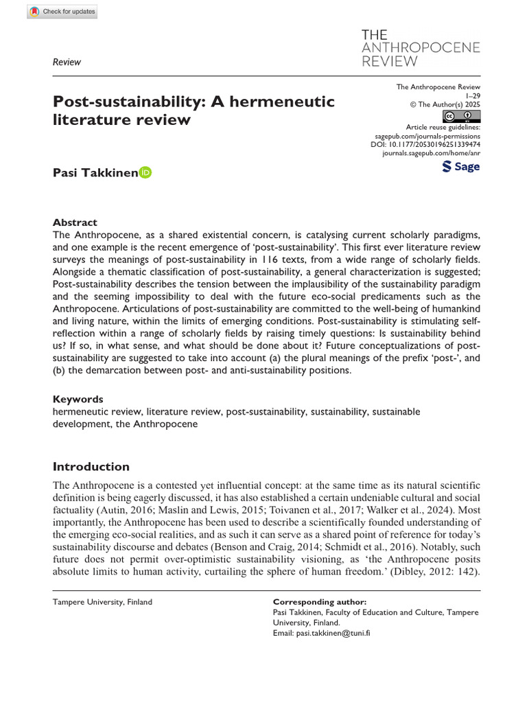 Takkinen 2025 Post Sustainability A Hermeneutic Literature Review | PDF | Sustainability ...