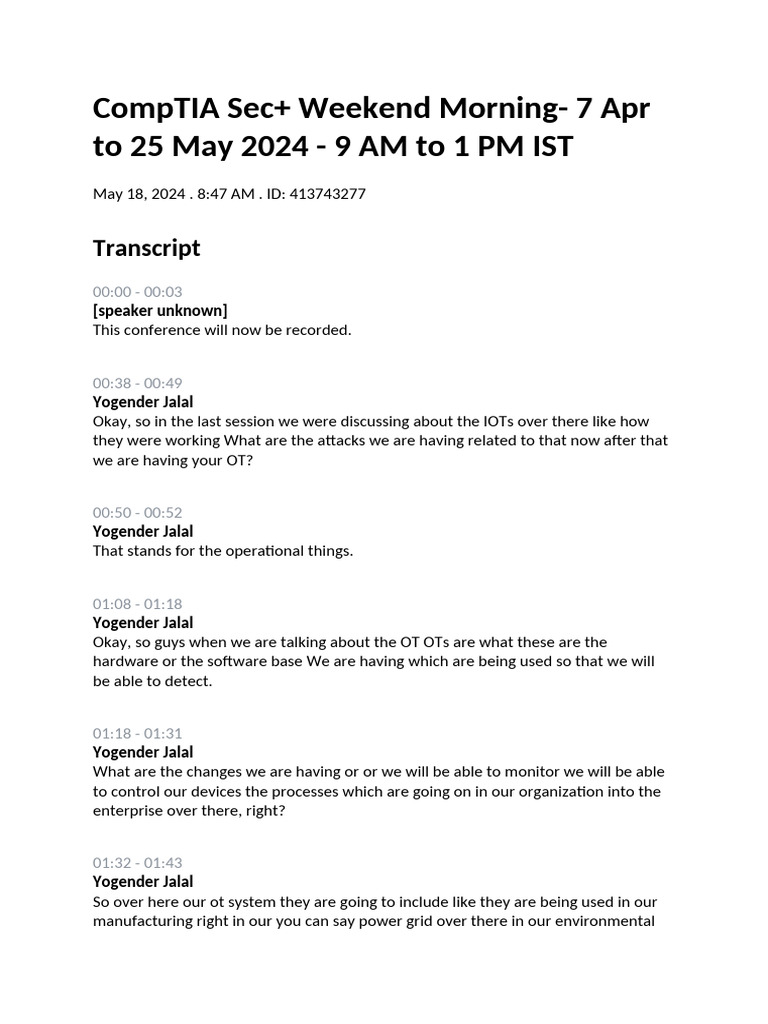 CompTIA Sec+ Weekend Morning - 7 Apr To 25 May 2024 - 9 AM To 1 PM IST ...