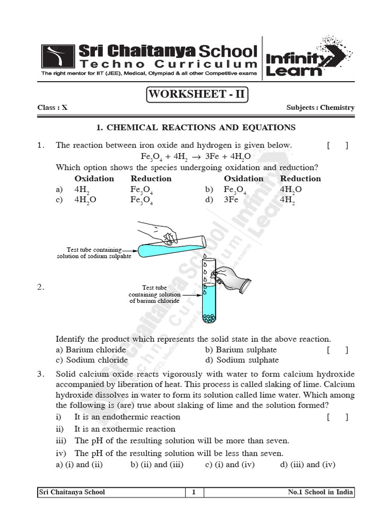 Chemical Reactions and Equations Worksheet 1 | PDF | Chemical Reactions ...