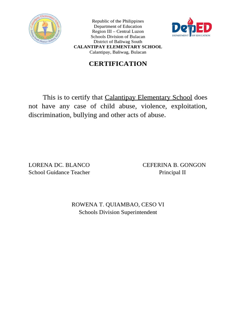 CERTIFICATION Narrative Report On Parents Orientation On Child ...