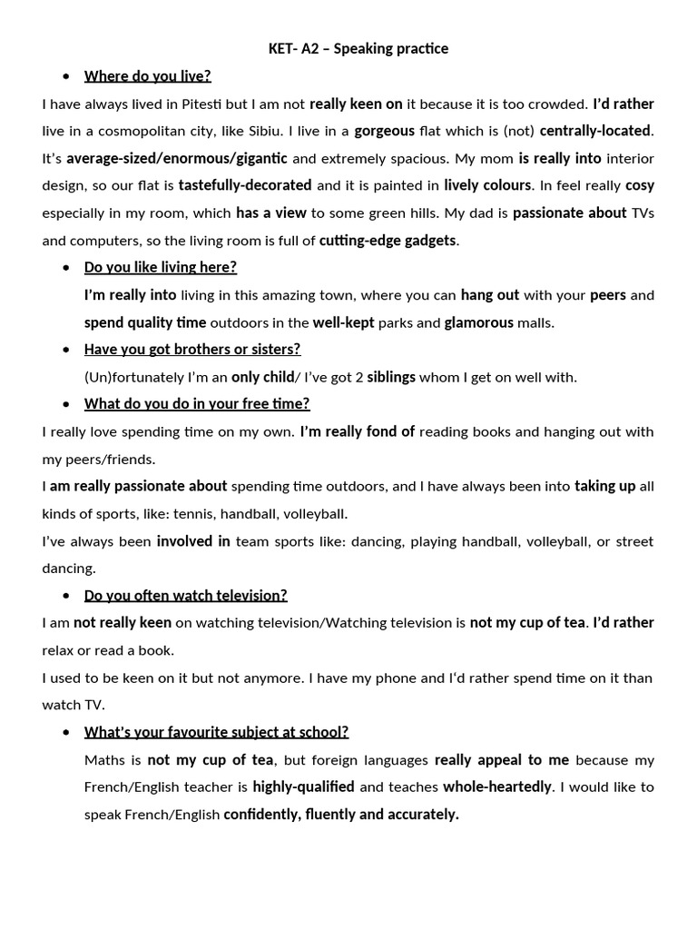 S1 - Speaking Sample KET Part 1 | PDF
