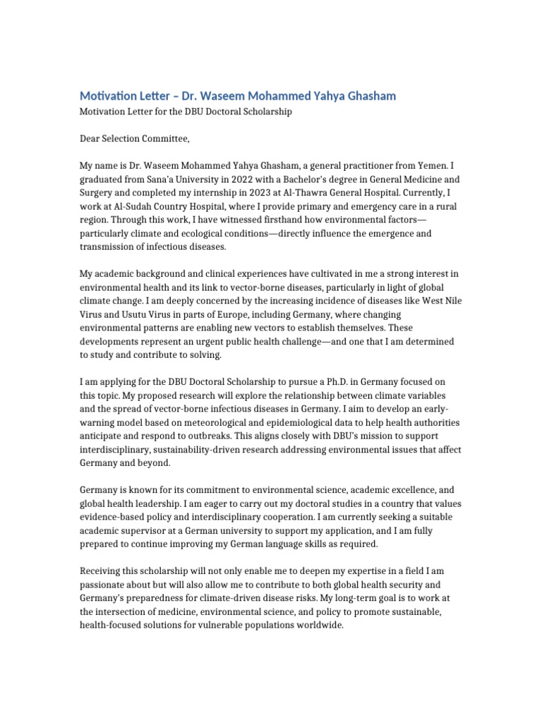 DBU Motivation Letter Waseem | PDF | Global Health | Public Health