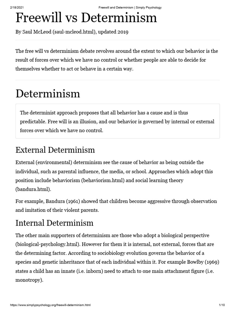 Freewill and Determinism - Simply Psychology | PDF | Free Will ...