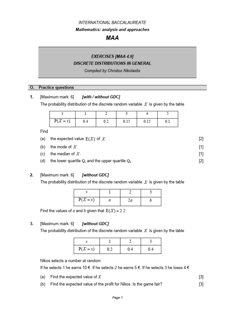 Discrete Probability Distribution Exercises | PDF | Probability ...