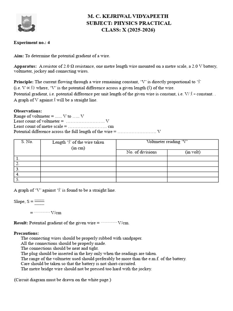 Potential Gradient Experiment Guide | PDF