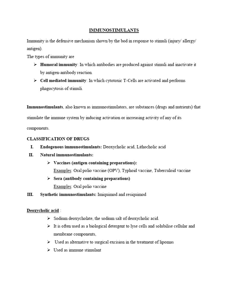 Types and Uses of Immunostimulants | PDF