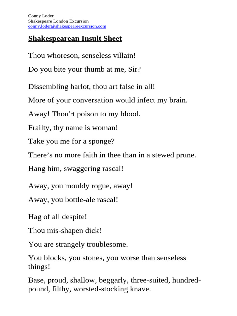 Shakespearean Insult Sheet | PDF