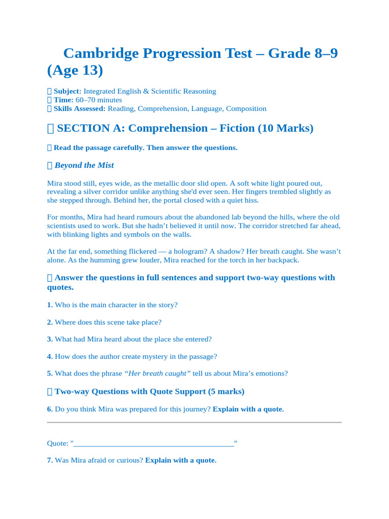 Grade 8-9 Cambridge Progression Test | PDF