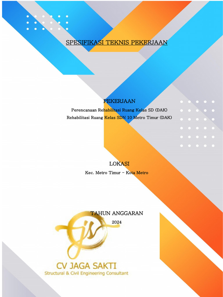 Spesifikasi Teknis Rehab Ruang Kelas SDN 10 Metro Timur (Dak) | PDF