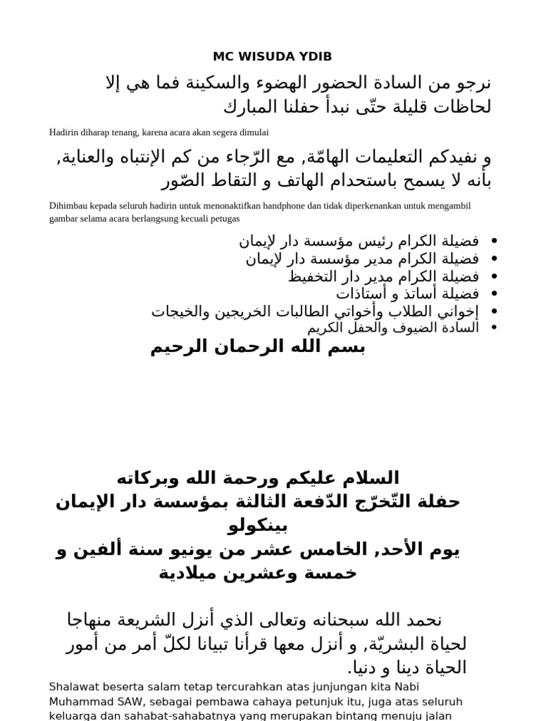 Teks MC Wisuda Ydib | PDF