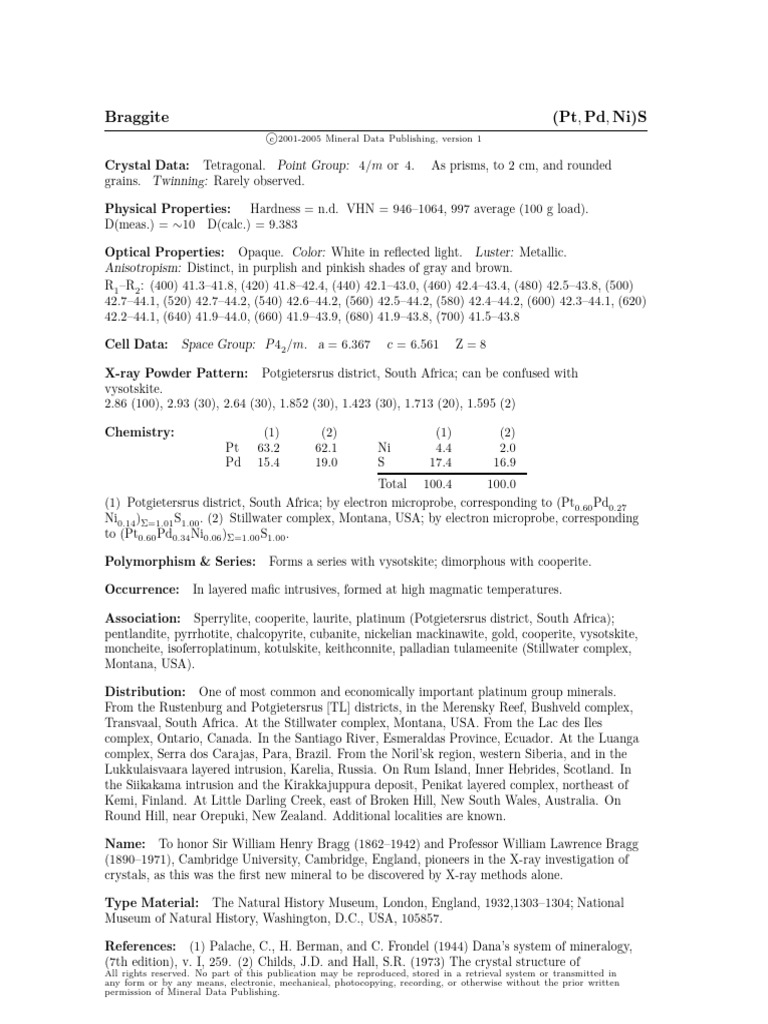Braggite | PDF | Mineralogy | Materials