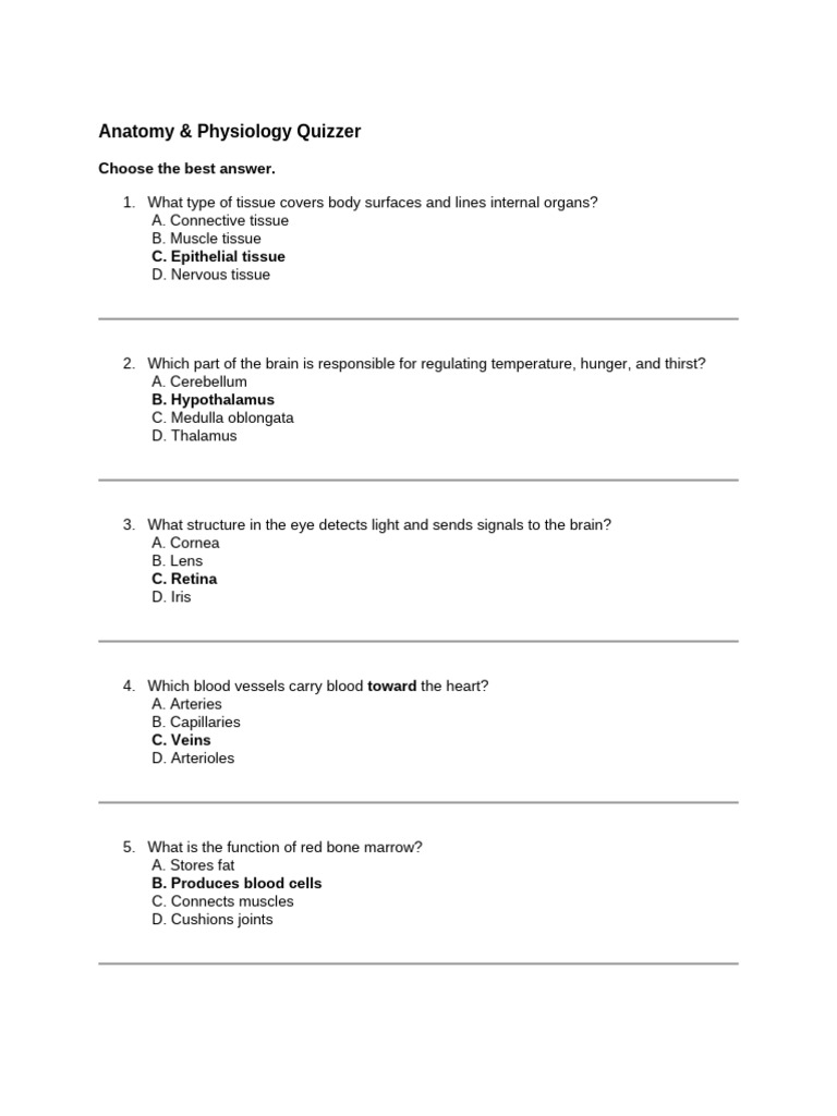 Anatomy & Physiology Quizzer | PDF