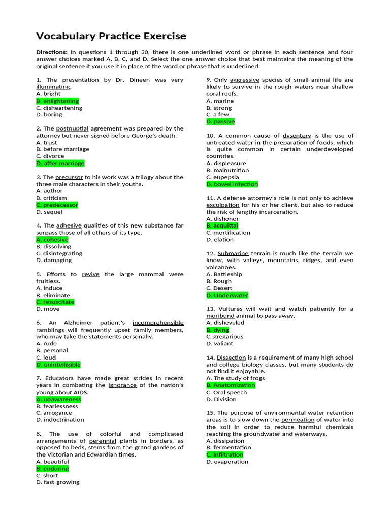 Vocabulary Practice Exercise Guide | PDF