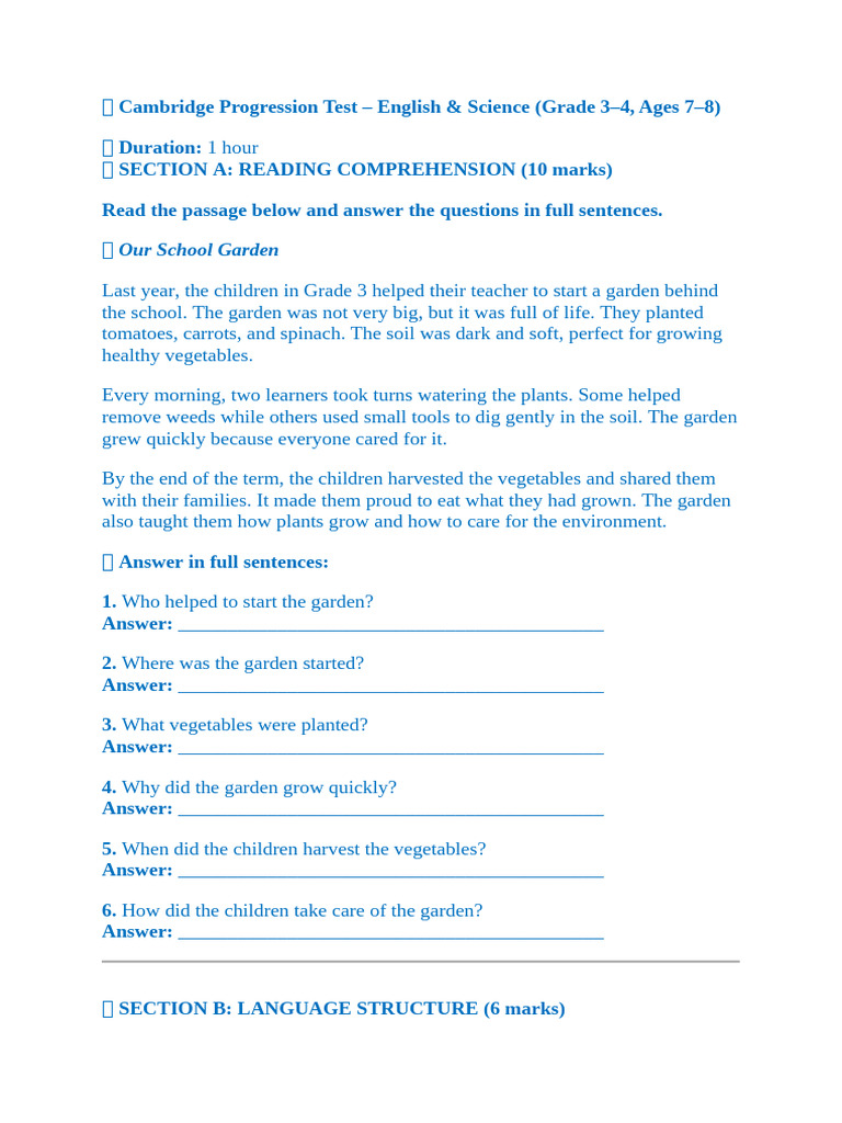 Cambridge English Progression Test Stage 3 - 4 English Nadam Carlos ...